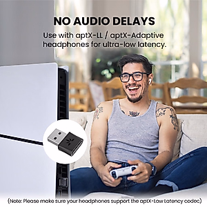 Avantree DG80 - USB Bluetooth 5.3 Adapter for PS5 & Gaming Consoles, Wireless Audio Transmitter Dongle, Compatible with Bluetooth Headphones or Earbuds with aptX-Adaptive or aptX Low Latency