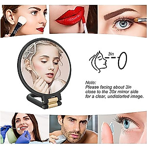 Sifolo 30x Magnifying Mirror, Travel Hand Mirrors with Handle - Double Side Handheld Mirror with 1X 30X Magnification & Adjustable Handle/Stand, Hand Held Foldable Travel Mirror for Makeup(Black)