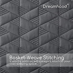 Dreamhood Full/Queen Quilt Bedding Set, Grey Pattern Polyester Bedspread Set, Lightweight Quilts Breathable Coverlet Set, Ultra Soft for All Season (1 Quilt, 2 Pillow Shams)