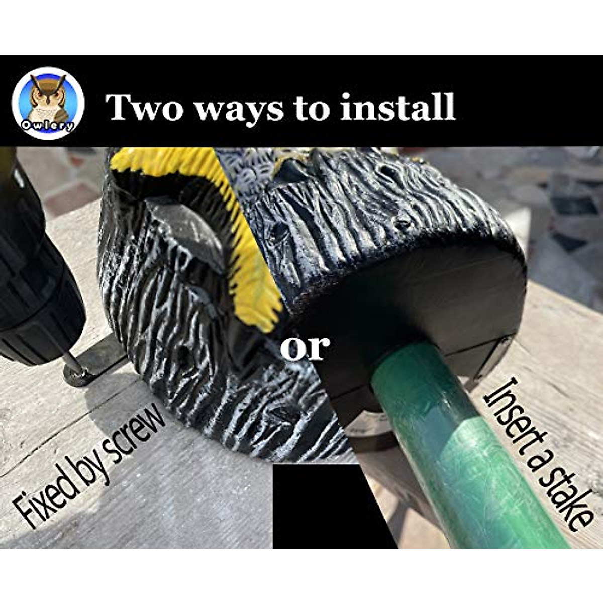 Owlery Solar Owl with Flashing Eyes, Spinning Head and Realistic Tweets, Plastic Owl Decoration for Home, Garden, Patio and Fence