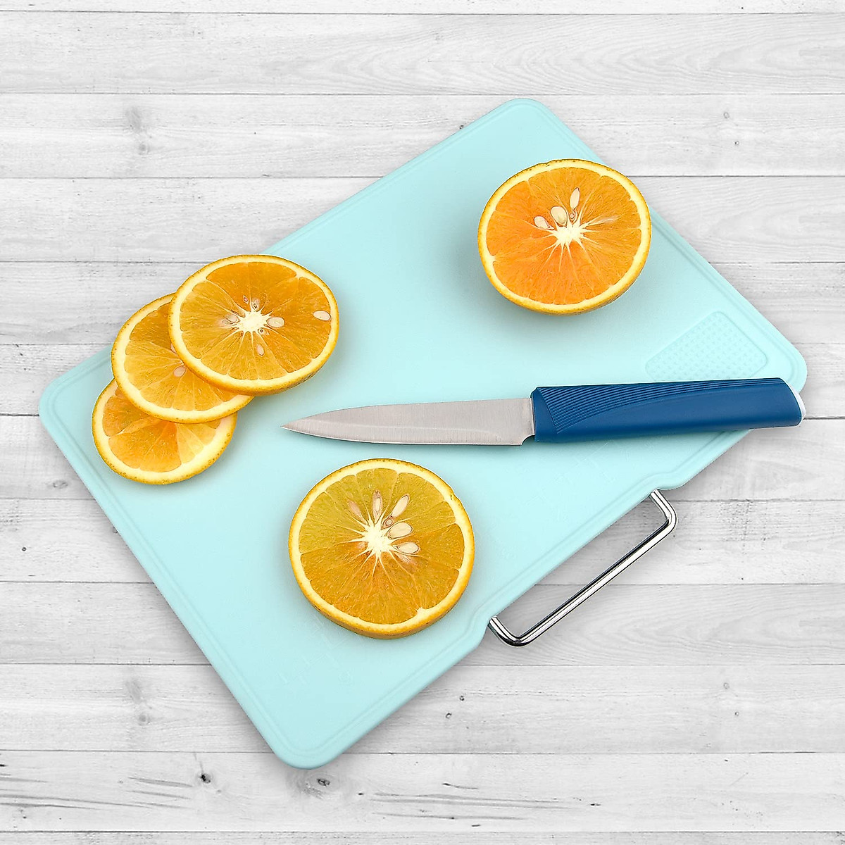 FIVETAS cutting boards for kitchen dishwasher safe,set of 3 with holder,plastic cutting boards with Easy-Grip Handles.GARLIC GRINDING AREA. BPA Free, Non-porous Non-Slip Feet