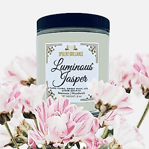 Woodwick Candle, Luminous Jasper, Beeswax Candle, Jasmine, Amber Musk, Organic Candle, Aromatherapy, Scented Candle, Opulent Brilliance 8 oz