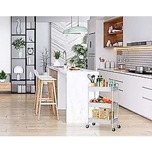 CAXXA 3-Tier Rolling Metal Storage Organizer - Mobile Utility Cart Kitchen Cart with Caster Wheels, White