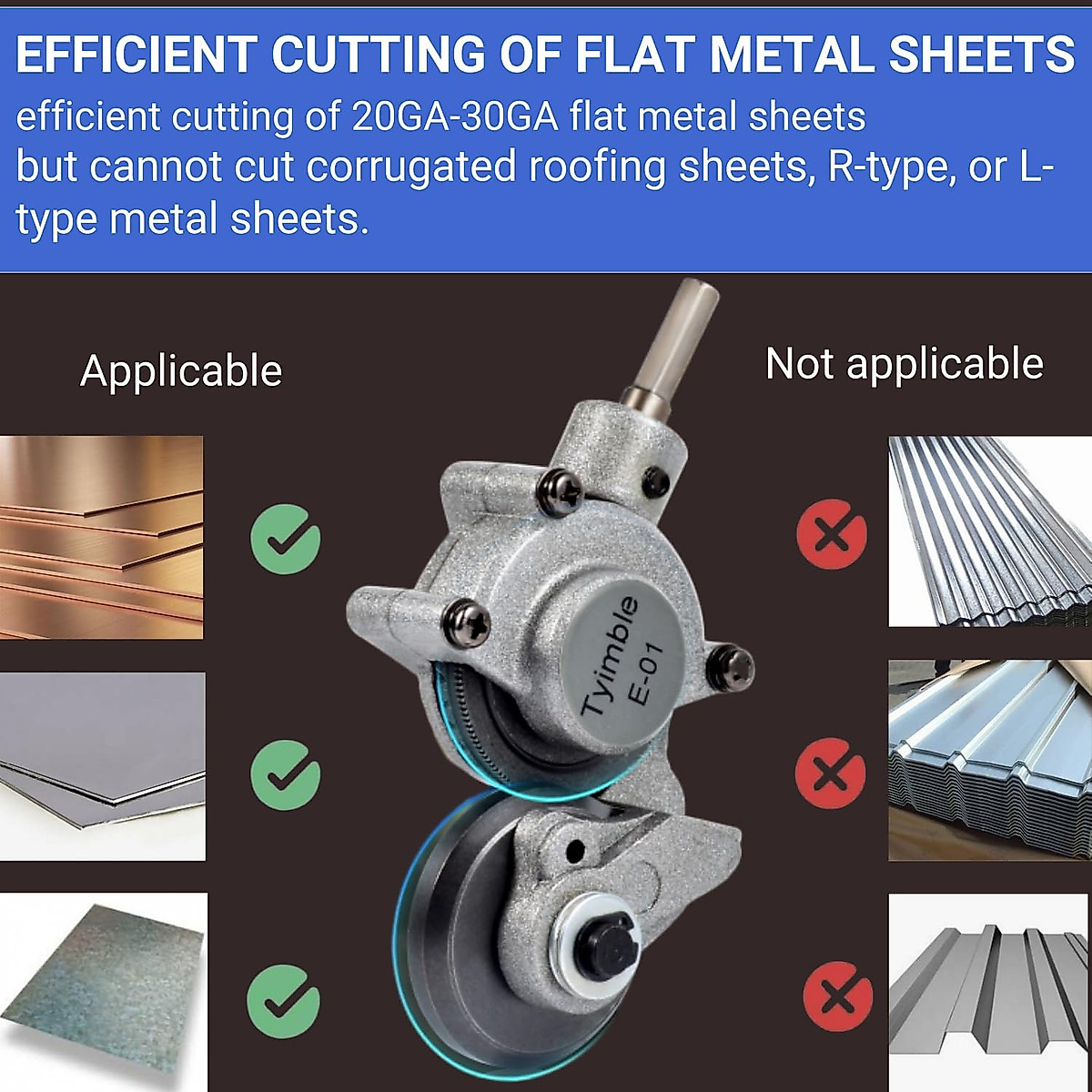 Tyimble Upgraded Sheet Metal Shear for Efficient 20-30 GA Flat Metal Cutting – Multi-Functional Electric Drill Attachment, Durable Design for DIY Projects & Professional Use.