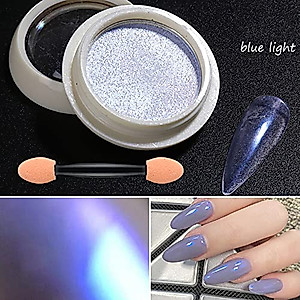 2 Jars Solid Pearl Aurora Nail Powder Nails Glitter Blue Green Unicorn Chrome Pigment Mermaid Neon Laser Ice Powder Holographic Magic Manicure Fairy Dust Nail Art Decoration with 2 Eyeshadow Sticks