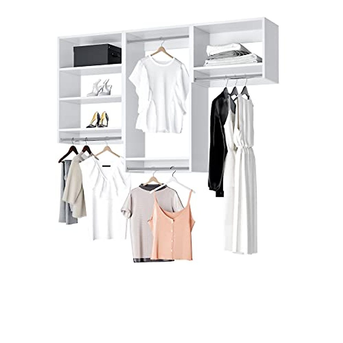 Closet Kit with Hanging Rods - Corner Closet System - Closet Shelves - Closet Organizers and Storage Shelves (White, 75 inches Wide) Closet Shelving