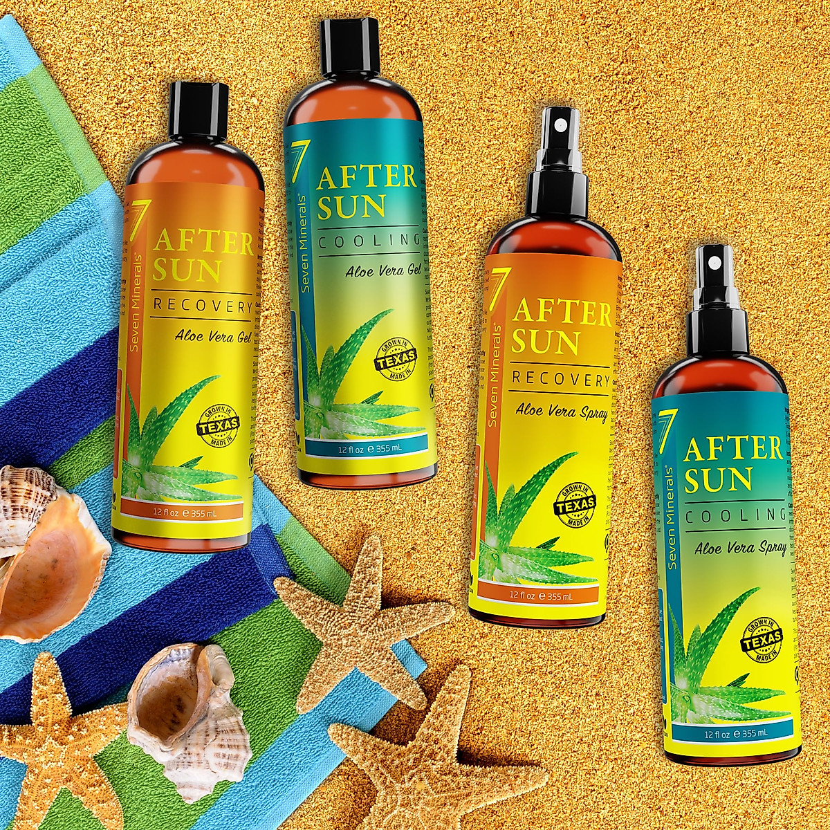 Seven Minerals NEW After Sun Solar Recovery Spray with Aloe Vera - For Skin & Face with Instant Sunburn Relief. Unlike Regular Aftersun Spray With Mango & Chamomile (12 Oz)