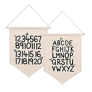 Canvas Hanging Flag Banner Wall Sign Decor Gift - 26 Letters Shower Gift - Baby Room Pendant for Baby Kids Girl Boy Nursery Teen Room Playroom Front Door - 11.81in x 13.5in