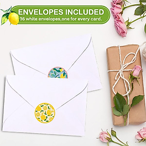 Whaline 36 Pack Lemon Greeting Cards Bulk Sending You A Big Squeeze Note Cards with Envelopes Matching Seal Stickers 6 Color Blank Cards for Spring Summer Bridal Baby Shower Birthday Party