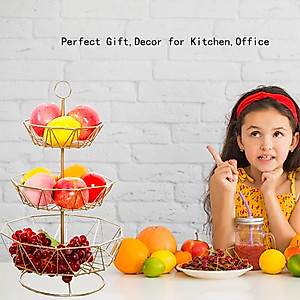 Nordic Style 3 Tier Fruit Basket for Kitchen Metal Wire Candy Fruit and Vegetable Storage Holder Fruit Bowl for Kitchen Counter Decor, Gold