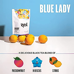 Zest 150mg High Caffeine Energy Leaf Blend - Blue Lady Black Tea - 20 Pack Bag - Hot or Iced - All Natural Strong Flavored Healthy Coffee Alternative Highly Caffeinated Substitute - Perfect for Keto
