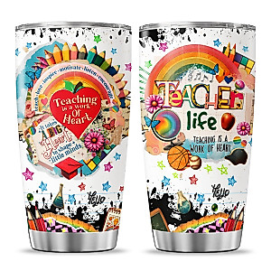 Teacher Gifts, Appreciation For Pack Women Tumblers Teachers Gift Stainless Coffee Steel Music Cups, Teacher Life A Big Heart, Tumbler 20 Oz With Lid And Straw
