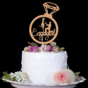 Engaged Cake Topper Proposal Party Decor Diamond Ring Bride and Groom Engagement Party Decorations Rose Gold Glitter