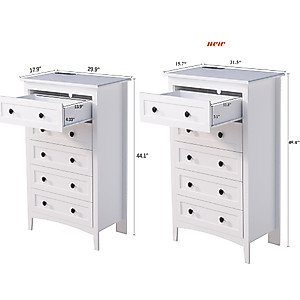 HAIOOU 5 Drawer Dresser for Bedroom, Large Storage Chest of Drawers Vertical Wooden Dresser Organizer with Power Outlets, Hidden Drawer Compartment for Living Room, Entryway - Modern White