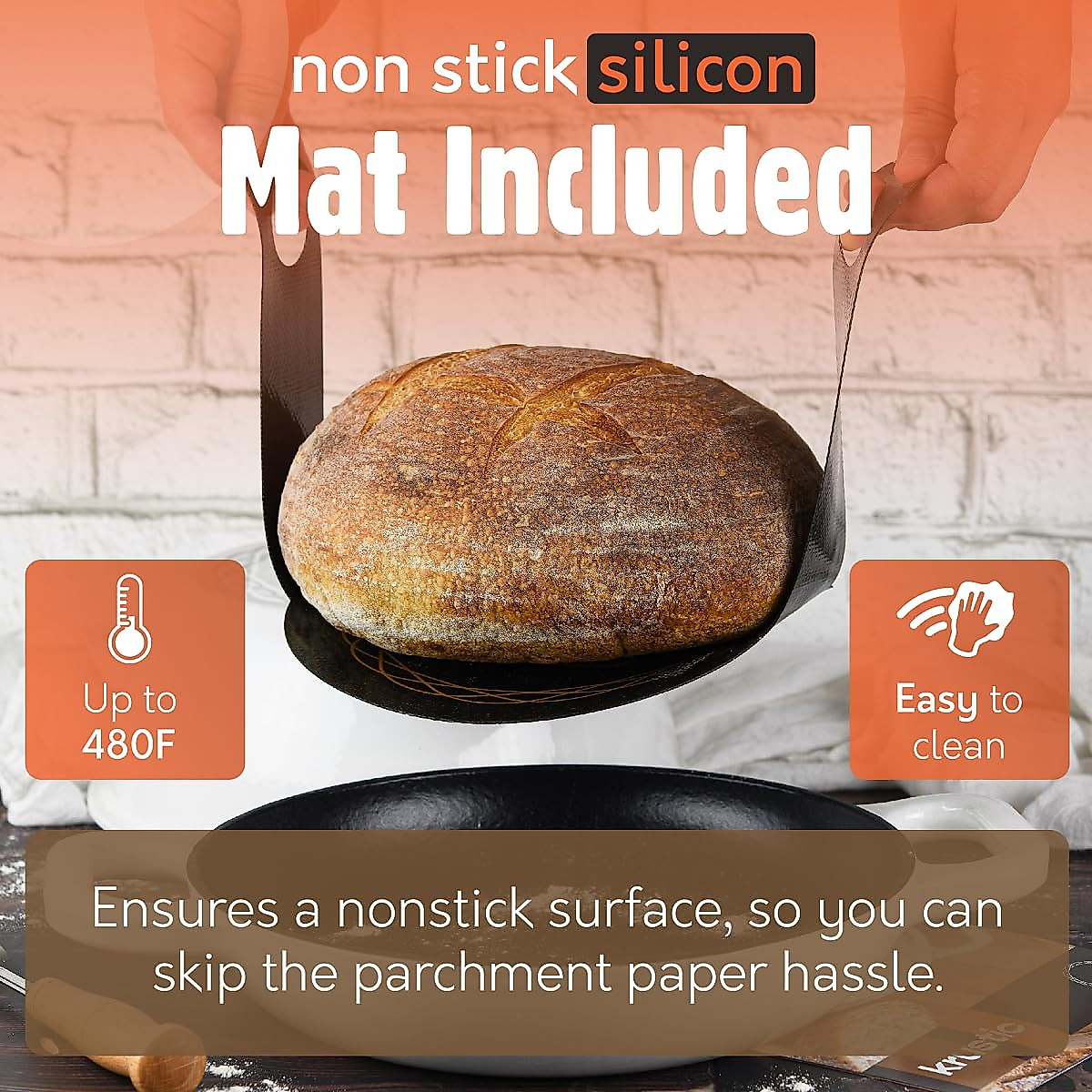 Krustic Enameled Cast Iron Dutch Oven for Sourdough Bread Baking | 6 Quart Pot with Lid | 10 Inch Ceramic Enamel Thick Coated Cookware Set with Non Stick Silicone Baking Mat for Cooking | 6 Qt | White