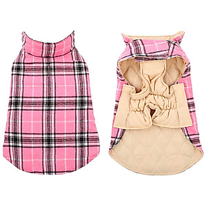 MIGOHI Dog Jackets for Winter, Reversible Dog Coat Windproof Waterproof Dog Winter Jackets for Cold Weather, British Style Plaid Dog Coats Warm Dog Vest for Small Medium Large Dogs, Pink S