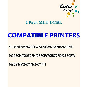 (2-Pack, Black) ColorPrint Compatible MLT-D115L Toner Cartridge Replacement for Samsung D115L MLTD115L 115L Used for Xpress SL-M2820 M2830DW M2880FW 2620ND M2670 SL-M2870FW SL-M2870 SL-M2820DW Printer
