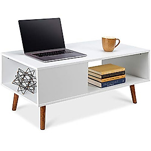Best Choice Products Wooden Mid-Century Modern Coffee Table, Accent Furniture for Living Room, Indoor, Home Décor w/Open Storage Shelf, Wood Grain Finish - White/Brown