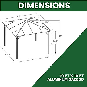 Hanover 10-Ft. x 10-Ft. Aluminum Hardtop Gazebo with Sloped Polycarbonate Roof, All-Weather and Rust-Resistant Patio Canopy in Dark Gray, UV-Resistant Outdoor Canopies