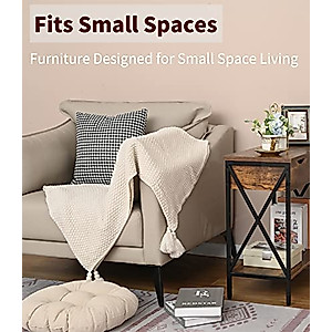 WEENFON Side Table Set of 2, End Tables with Storage, 2 Tier Sofa Table for Small Space, Flip Top Narrow Nightstand, Bedside Tables, X-Shaped Enhanced Legs, Tall Couch Table for Living Room, Bedroom