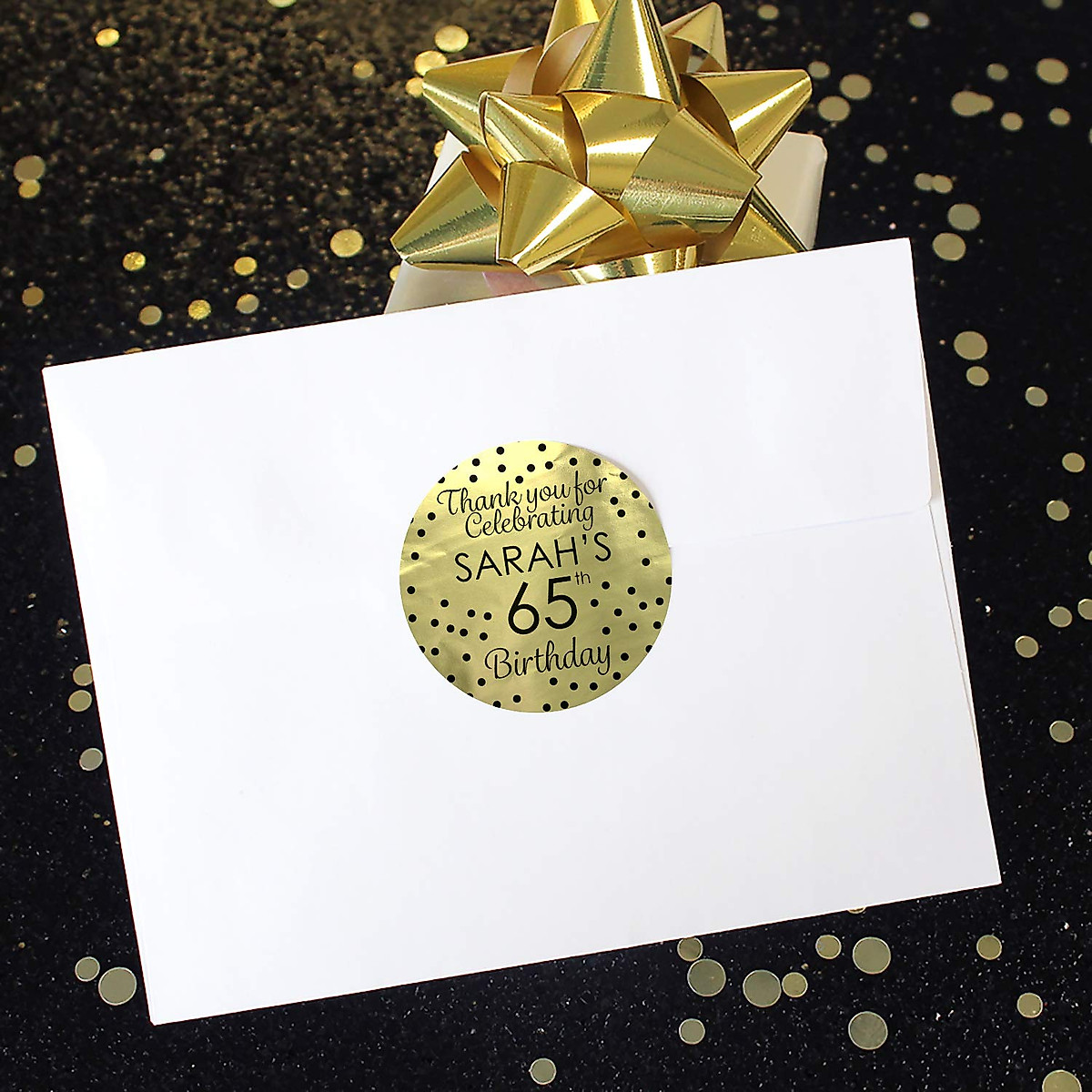 Personalized Black and Gold Thank You Favor Stickers - 1.75 in. - 40 Labels