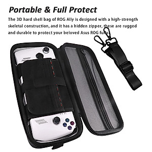 Miimall Case for ROG Ally X 2024 / ROG Ally Carrying Case, EVA Hard Travel-Friendly Large Capacity Case with Portable Strap Storage Carry Case for Asus ROG Ally X / ROG Ally Handheld Accessories Black