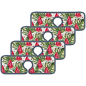 Kitchen Faucet Absorbent Mat 4 Pieces Summer Watercolor Watermelon Slices Faucet Sink Splash Guard Bathroom Counter and RV,Faucet Counter Sink Water Stains Preventer