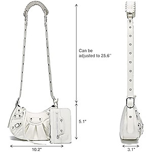 CATMICOO Shoulder Bag for Women Punk Style Rivet Satchel Handbags Y2K Purse with Removable Zipped Pouch