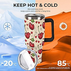 Cherry Flower Heart Tumbler with Handle Travel Mug Water Bottle Tea Coffee Cup Black-style