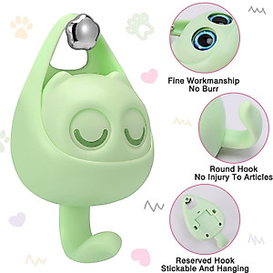 TalkiiWith Creative Adhesive Coat Hooks，2Pcs Wink Cat Hooks for Hanging Towels, Hats,Coat,Cloth Bags, Belts, Key, for Wall Hanging（Green+Purple）