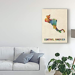 Trademark Fine Art Central America Watercolor Map by Michael Tompsett, 18x24