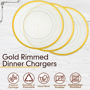 Pinkunn 24 Pcs Charger Plates Bulk 13 Inch Plastic Round Dinner Plate Gold Rim Serving Plates Clear Plastic Plates for Party Banquet Wedding Family Kitchen Table Decor Supplies