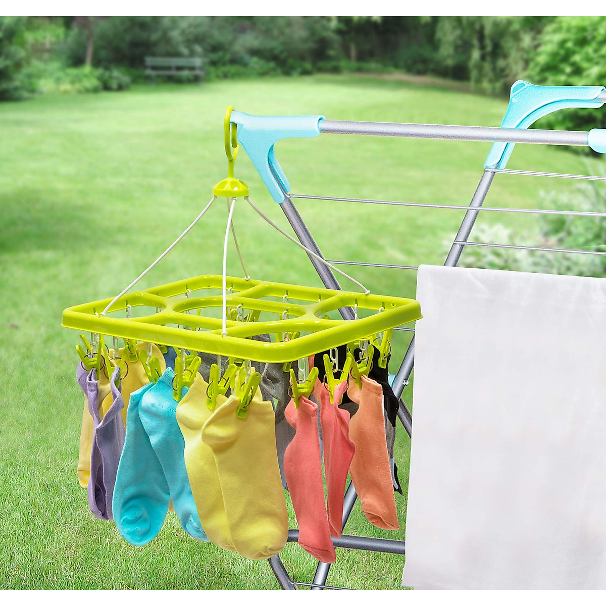 Artmoon Remark Laundry Drying Hanging Rack with 24 Clips - Strong Clothespins (15.2 X 11.6 X 13.8) | Indoor Outdoor Airer Dryer for Drying Baby Clothes, Lingerie, Underwear, Hat, Scarf, Socks, Gloves