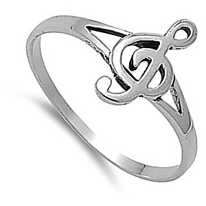 Sterling Silver Women's Treble Clef Note Music Singing Ring Band 12mm Size 11