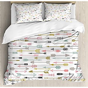 Ambesonne Arrows Duvet Cover Set, Colorful Arrows Pattern Aztec Najavo Inspired Style Artwork Image, Decorative 3 Piece Bedding Set with 2 Pillow Shams, Queen Size, Black White