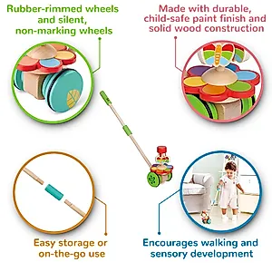 Hape Dancing Butterflies Push and Pull Toy, Assorted Colors, 12+ Months, L: 4, W: 6.9, H: 22.2 inch