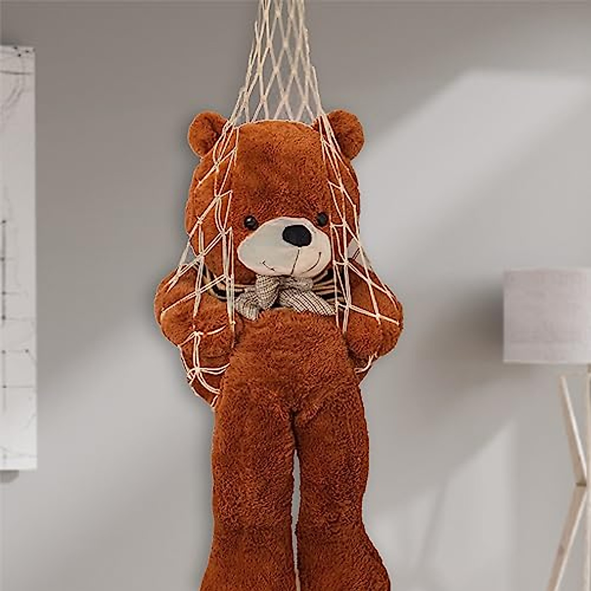 2PC Stuffed Animal Net or Hammock Macrame Toy Diaplay Plush Holder Ceiling Hanging Stuffed Animal Holder with Swag Hook, Corner Toy Storage Organizer for Kids Bedroom Playroom (Cream)