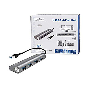 LogiLink USB Hub for PC/Laptop, Aluminium Housing Aluminium Silver 4-Port