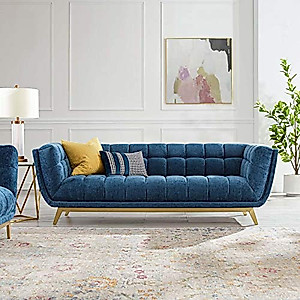 Modway Bestow Tufted Crushed Performance Velvet Sofa in Navy