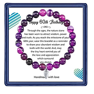 Haoze 60th Birthday Gifts for Women Men, Amethyst Beads Birthday Bracelet for Woman Truning 60 Years Old Jewelry Gift for Women Men Mom Sister Best Friend Wife Boss Birthday Gifts (Amethyst)