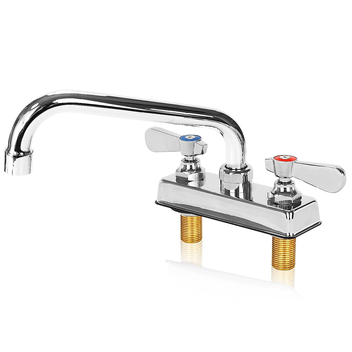 Commercial Bar Sink Faucet 4 Inch Center Deck Mount Bar Sink Faucet 2 Hole Brass Constructed & Chrome Polished with 8" Swivel Spout & Dual Lever Handles