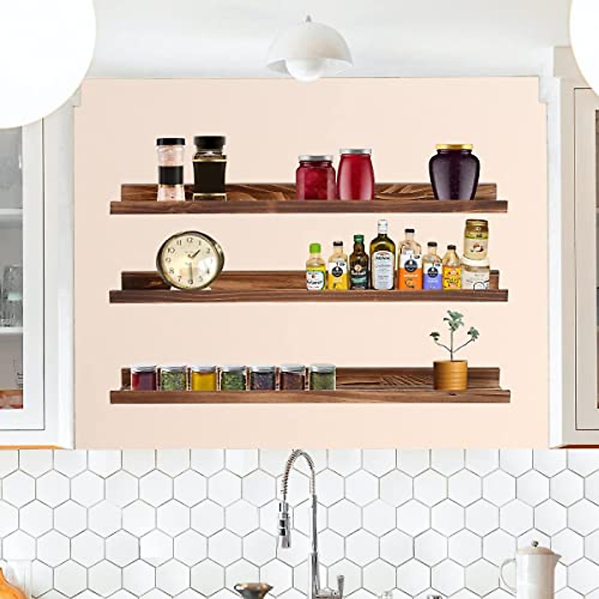 MBYD 36 Inch Floating Shelves for Wall Set of 3, Wall Mount Carbonized Black Picture Ledge Nursery Bookshelf for Bedroom, Living Room, Office, Kitchen, Set of 3 Same Dimensions