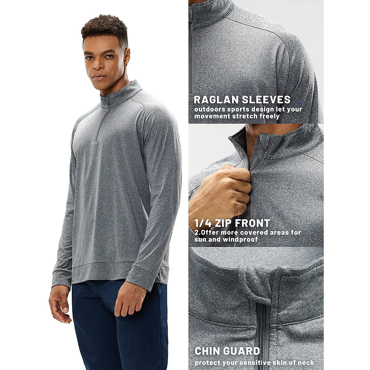 MIER Men's Quarter Zip Long Sleeve Pullover Shirts Golf Hiking Running Performance UV Top, Lightweight Brushed Back Fleece (Heather Grey, Small)