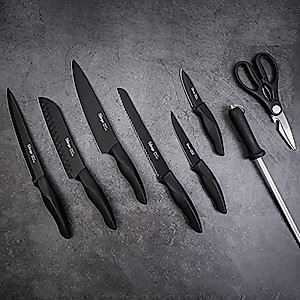 Knife Set, 16 Piece Kitchen Knives Set with Block, High Carbon Stainless Steel for Anti-rusting Knife Block Sets, Acrylic Stand for Black Chef Knife Steak Knives with Peeler Scissors,Dishwasher Safe