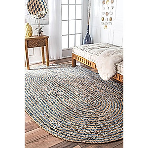 nuLOOM Dara Striped Jute Area Rug, 6 ft x 9 ft, Blue