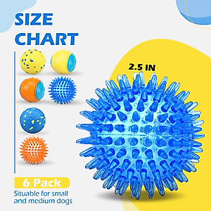 EXPAWLORER Dog Balls Squeaky Toys - 6 Pack Interactive Tennis Balls for Dogs to Fetch, Indestructible Chew Toys for Aggressive Chewers, Squeaky Teething Balls for Small Medium Large Dogs Puppy