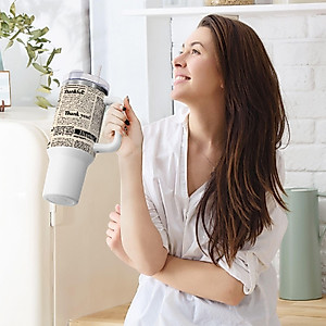 Takiito Newspaper Tumbler with Handle, Stainless Steel Vacuum Insulated Tumbler with Lid and Straw Fit Car Cup Holder, Leak-Proof BPA Free