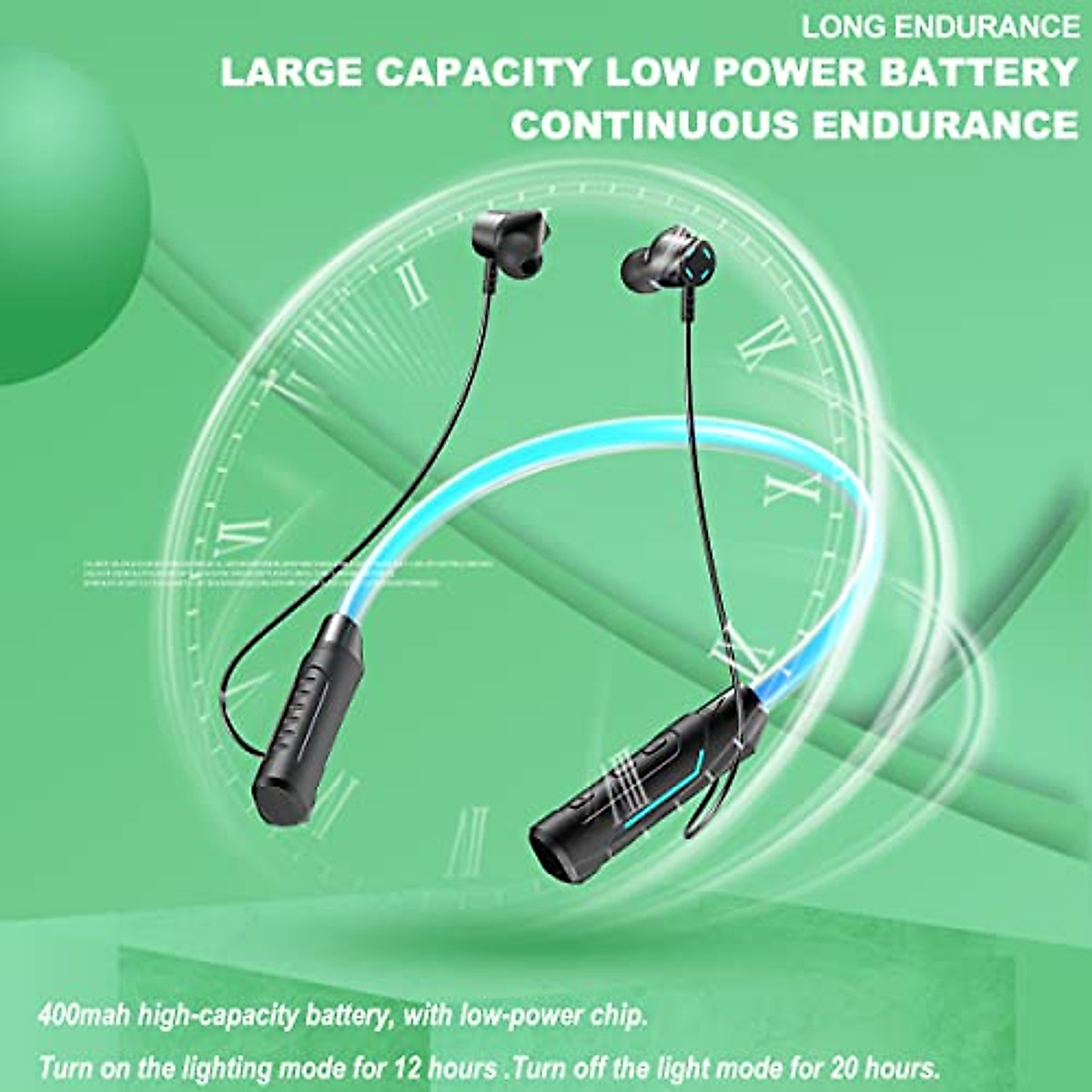 DECWIN Neckband Wearable Wireless Headphones,Bluetooth LED Light Show Earphones,Night Running LED Headphone with Mic TF Music Waterproof