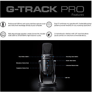 Samson G-Track Pro USB 24-bit Studio Condenser Mic with Audio Interface with The G-Track Pro Pop Filter and Cleaning Cloth - Top-Value Microphone Bundle