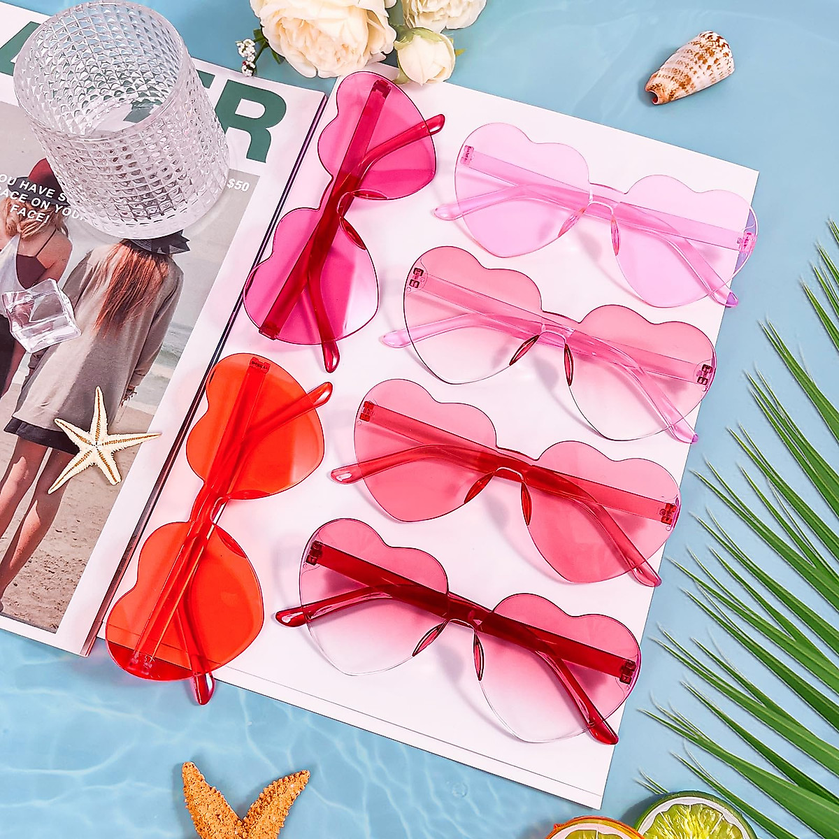 Geopty 14 Pack Hotpink Heart Sunglasses for Women Bulk, Fun Pink Heart Shaped Sunglasses Bachelorette Party Favors Candy Color Heart Glasses Set